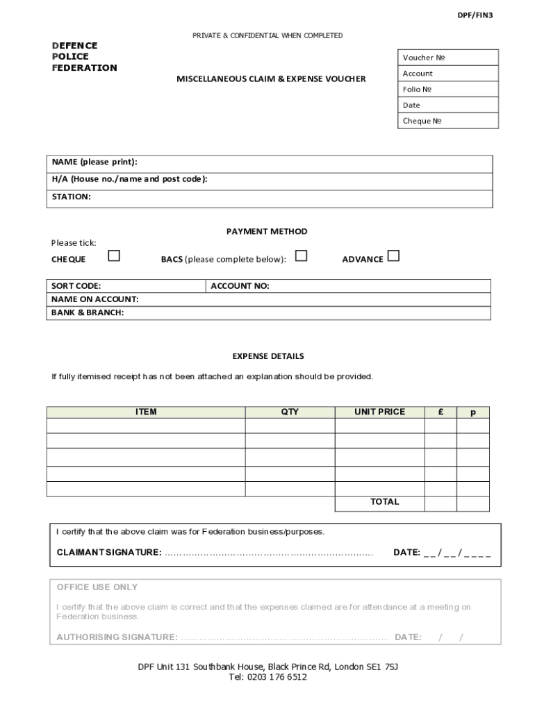 Fillable Online FIN 3 - Miscellaneous claim form.doc Fax Email Print ...