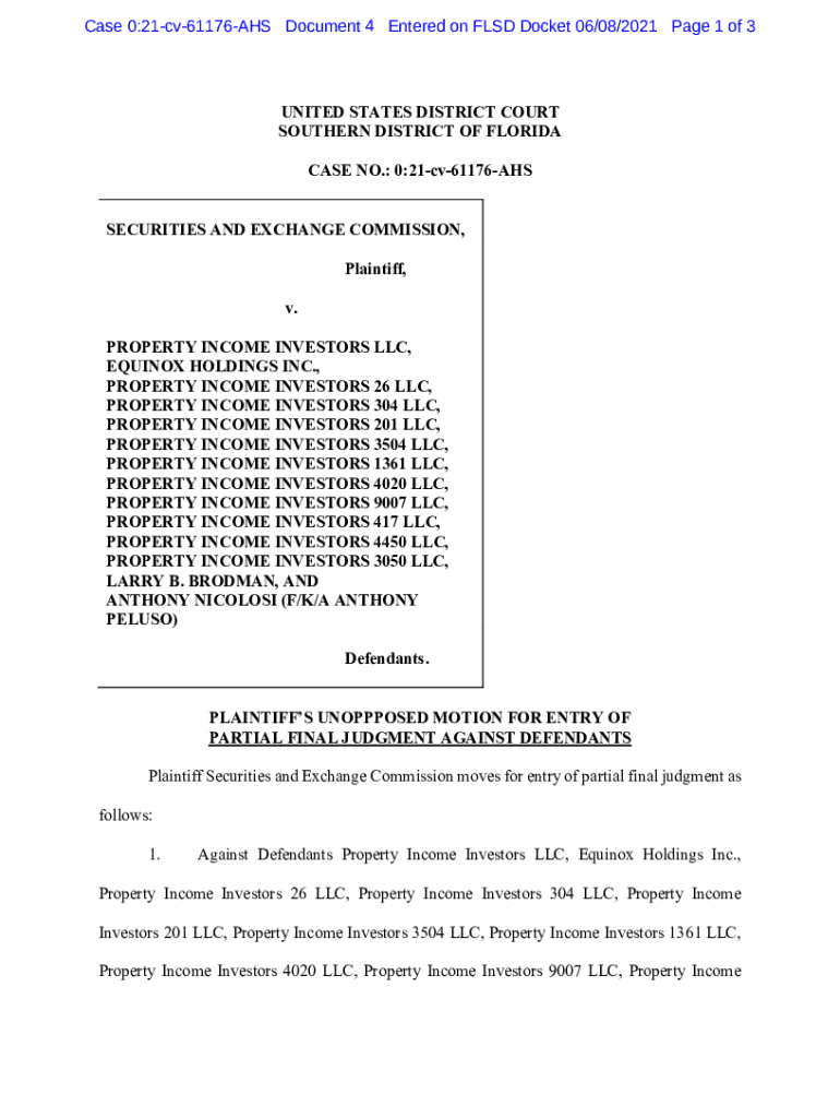 Fillable Online 004 Plaintiff's Unopposed Motion for Entry of Partial Final ... Fax Email Print ...