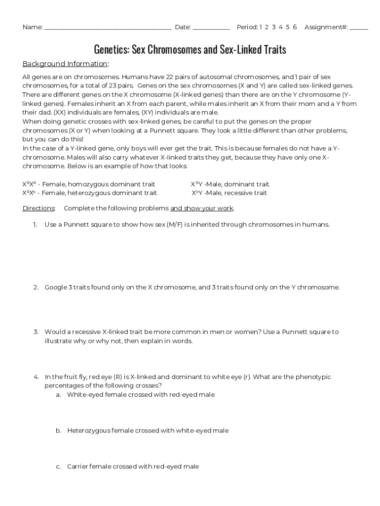 Fillable Online Genetics Sex Chromosomes And Sex Linked Traits Fax