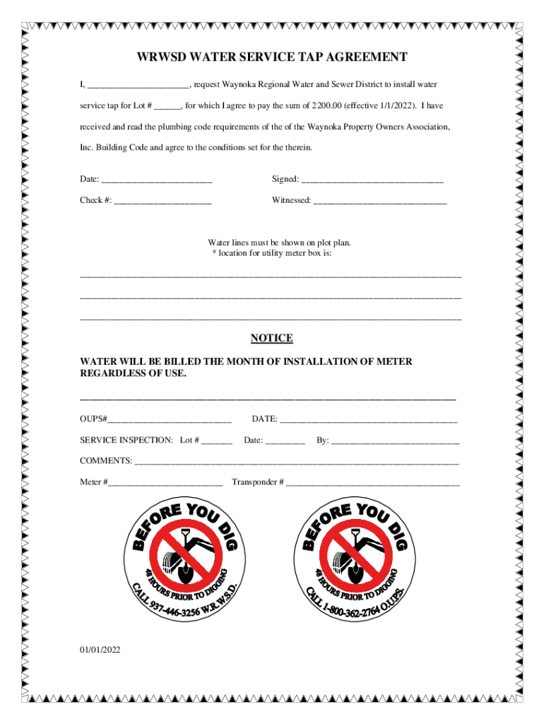 Fillable Online WRWSD WATER SERVICE TAP AGREEMENT Fax Email Print ...