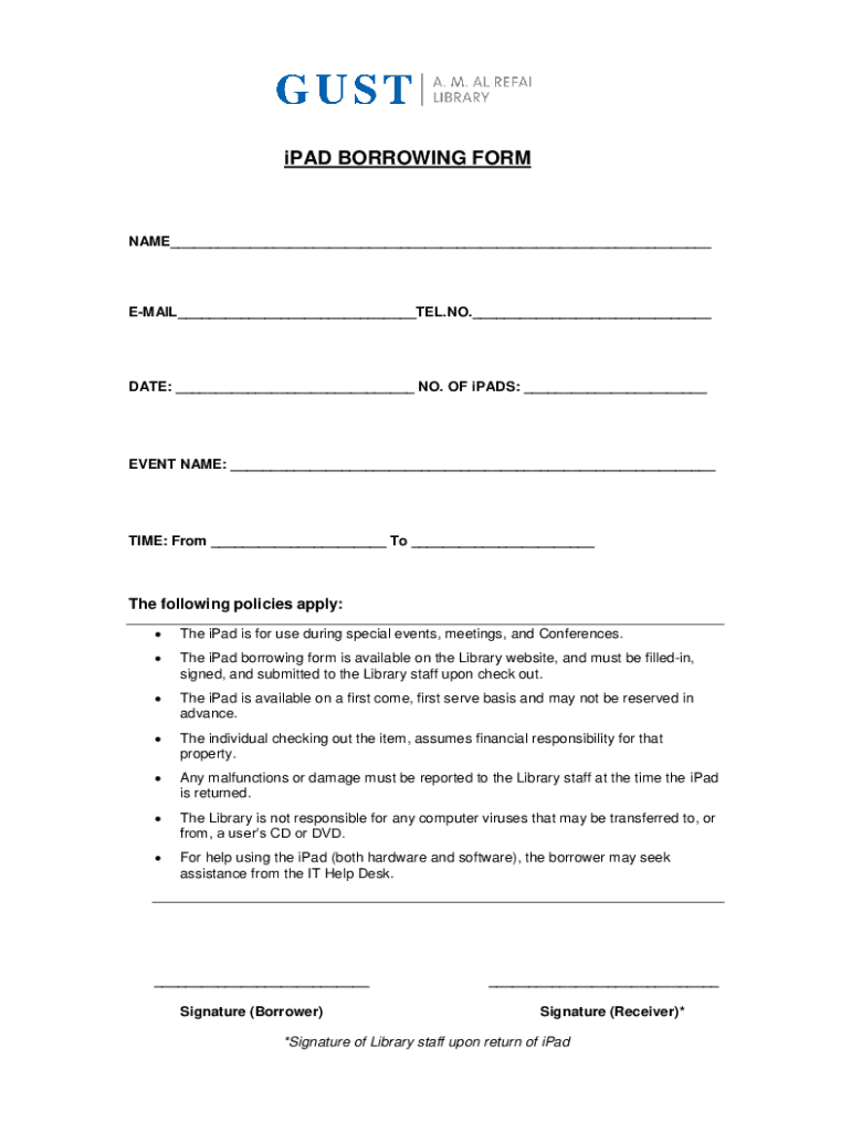 Fillable Online iPAD BORROWING FORM Fax Email Print - pdfFiller