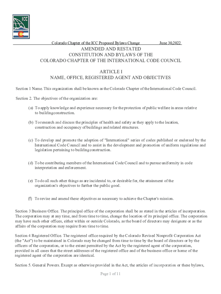 Fillable Online Colorado Chapter of the ICC Proposed Bylaws Change ...