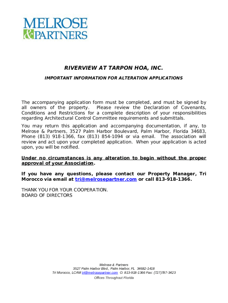 RIVERVIEW Alteration Application Doc Template | pdfFiller