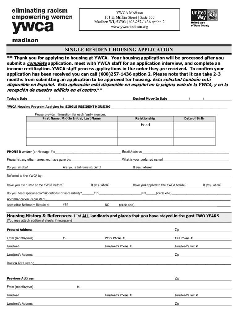 Fillable Online SINGLE RESIDENT HOUSING APPLICATION Fax Email Print ...