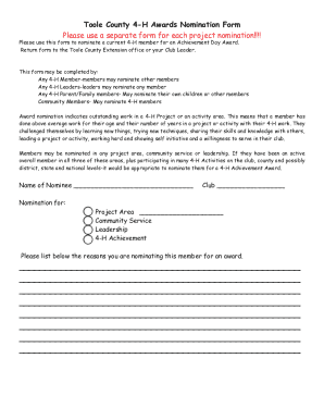 Fillable Online Please use a separate form for each project nomination ...