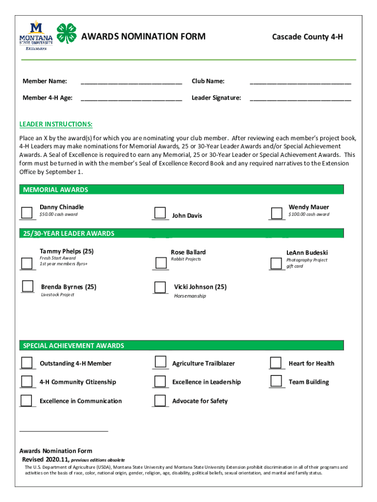 Fillable Online 4-H Record Book Awards - MSU Extension Cascade County ...