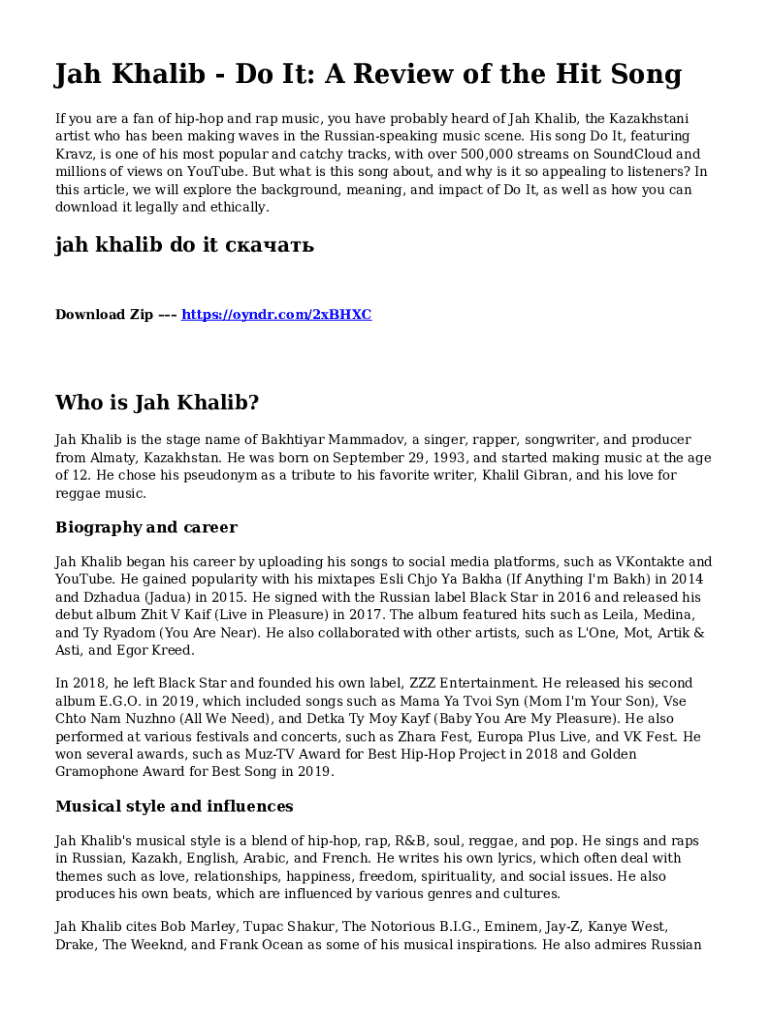 Fillable Online Jah Khalib - Do It: A Review of the Hit Song Fax Email ...