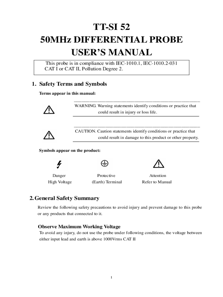Fillable Online active differential probes instruction manual tt-si ...