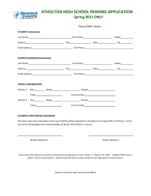 Fillable Online ahs hcpss ATHOLTON HIGH SCHOOL PARKING APPLICATION ...