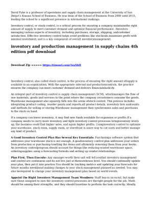 Fillable Online Inventory And Production Management In Supply Chains ...