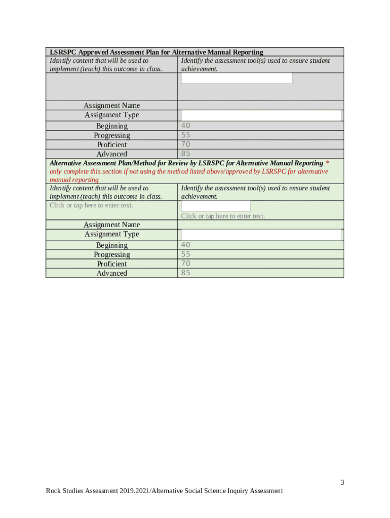 Rock Studies Assessment Reporting Worksheet for D2L ... Doc Template ...