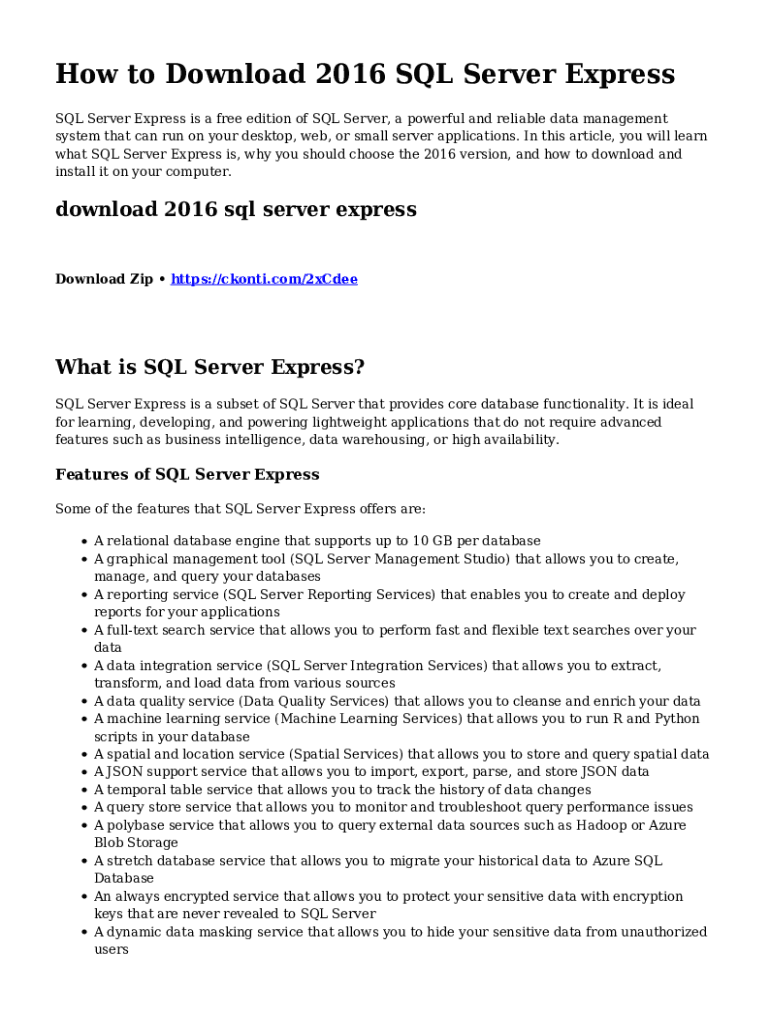 Fillable Online Download SQL Server Express with Latest Edition Fax ...