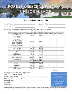 Fillable Online school uniform order form (PDF 100KB) Fax Email Print ...
