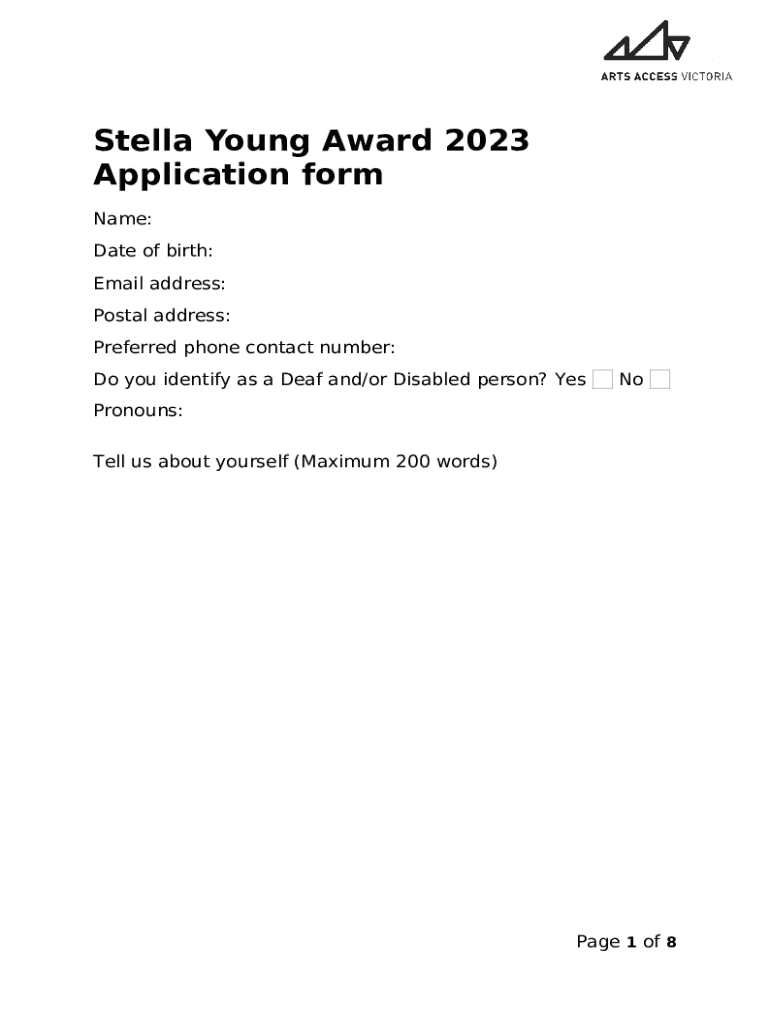 Stella-Young-Award-2022-Application- Doc Template | pdfFiller