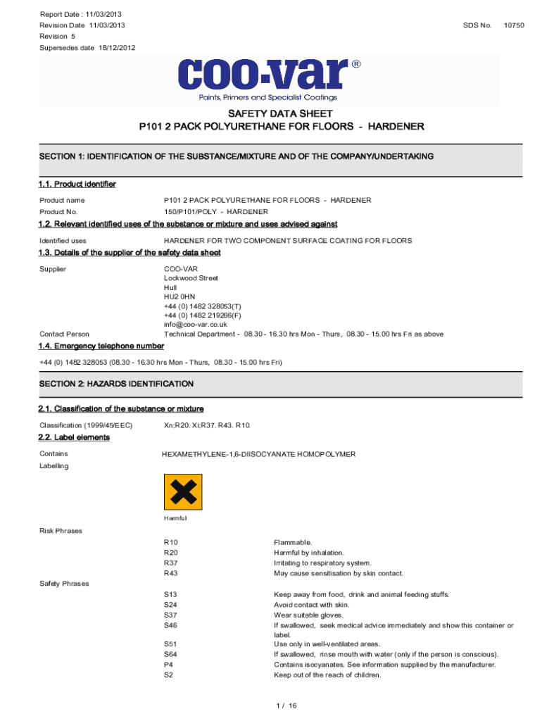 Fillable Online P101 2 PACK POLYURETHANE FOR FLOORS - HARDENER Fax Email Print - pdfFiller