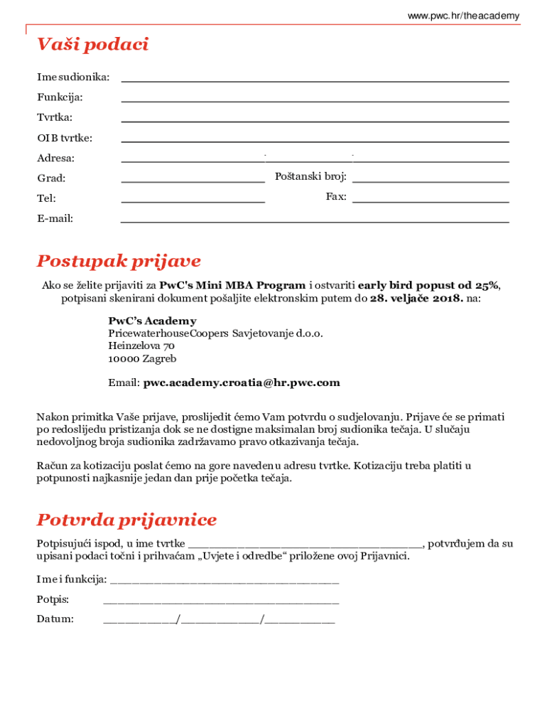 Fillable Online PwC's Academy Mini MBA Program - Zagreb Fax Email Print ...