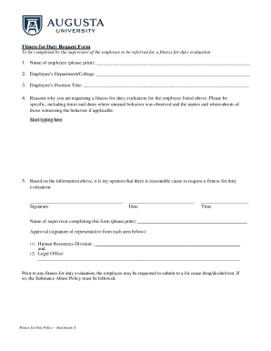 Fillable Online Fitness for Duty Evaluation Request FormManager Fax ...