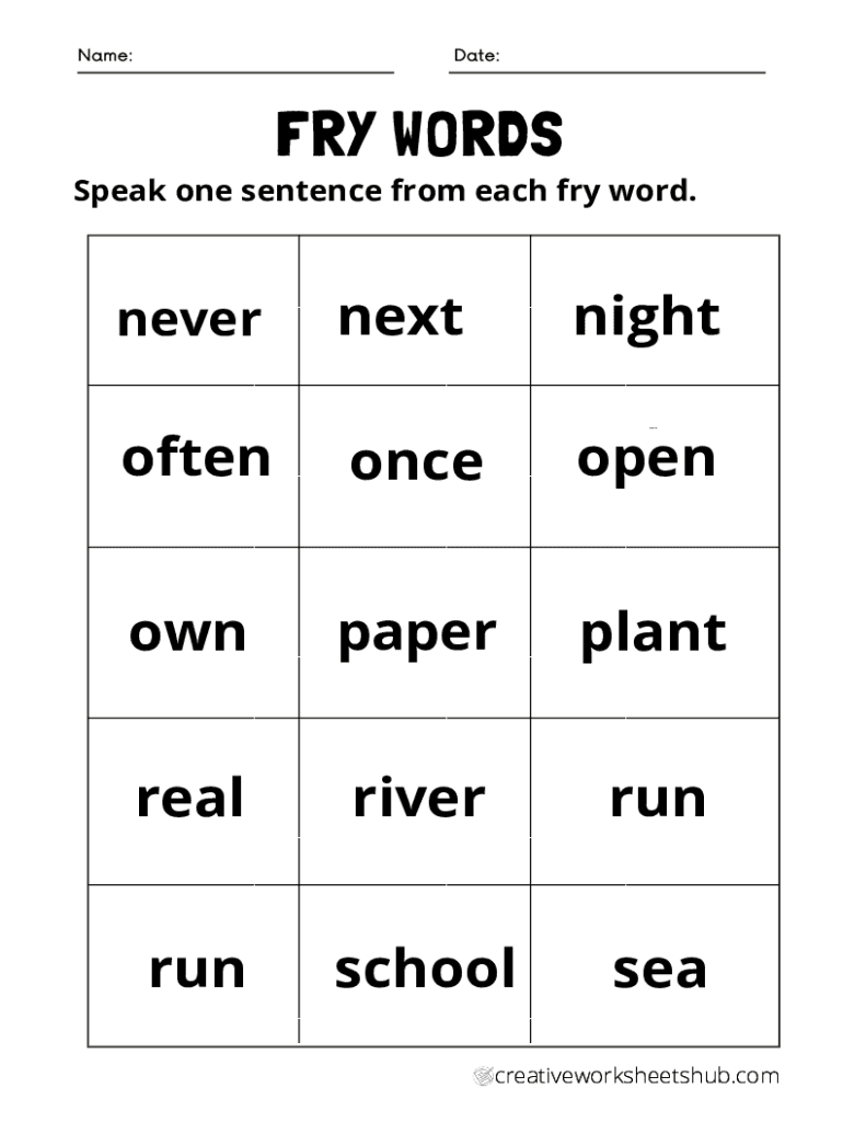 Fillable Online Fry Words Worksheets Part 3 Fax Email Print - pdfFiller