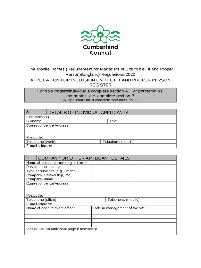 APPLICATION FOR INCLUSION ON THE FIT AND ... Doc Template | pdfFiller