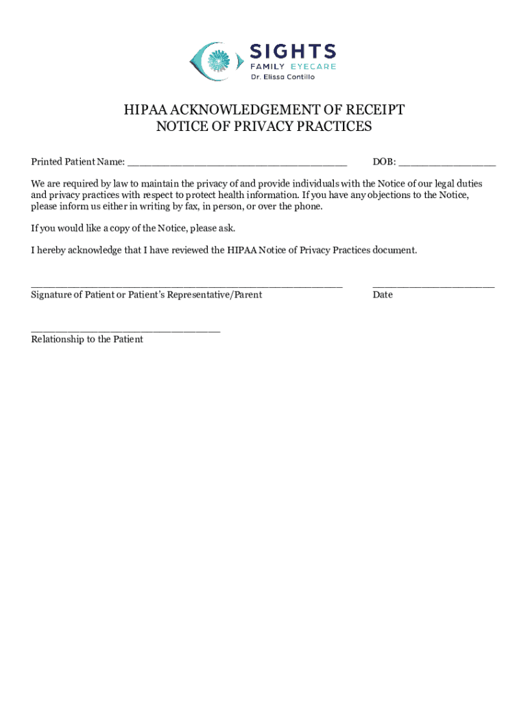Fillable Online HIPAA ACKNOWLEDGEMENT OF RECEIPT Fax Email Print ...