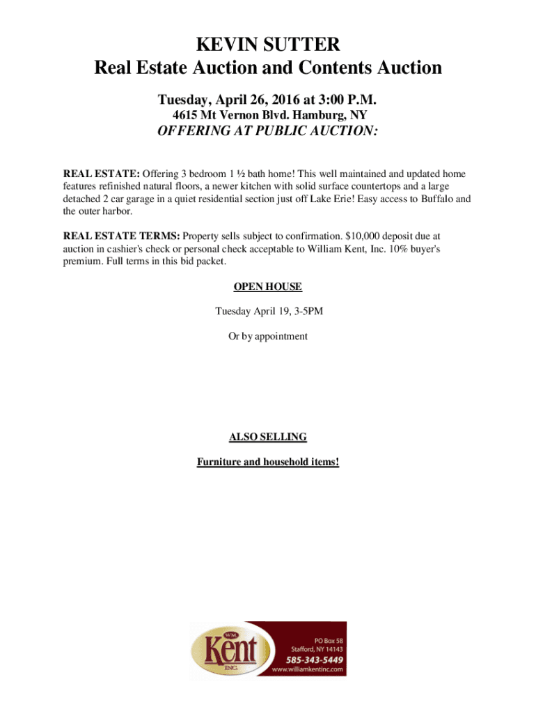 Fillable Online KEVIN SUTTER Real Estate Auction and Contents Auction ...