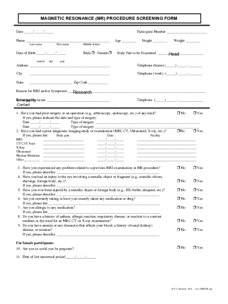 Fillable Online ACR White Paper on Magnetic Resonance (MR) Safety Fax ...