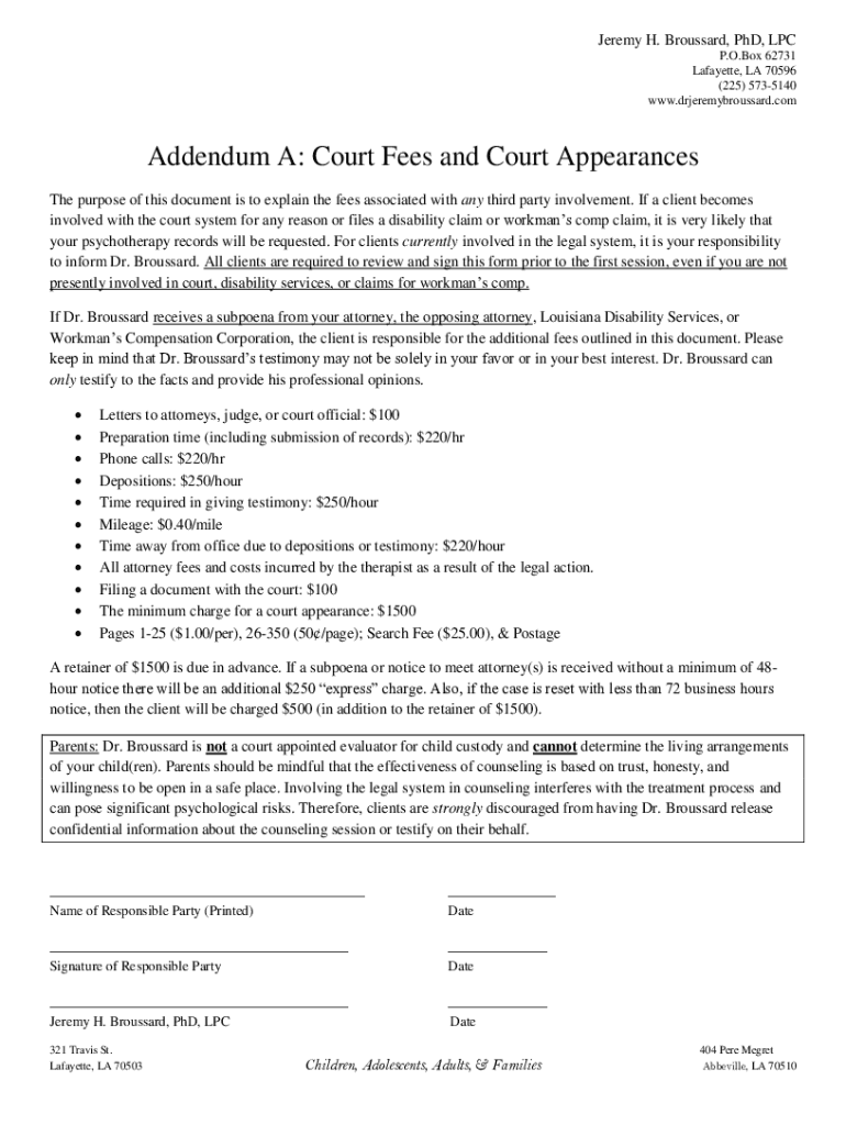 Fillable Online Addendum A: Court Fees and Court Appearances Fax Email ...