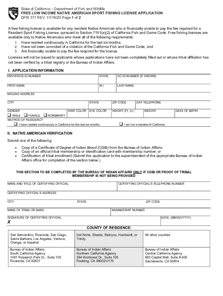 Fillable Online Fishing License Application - California Valley Miwok ...