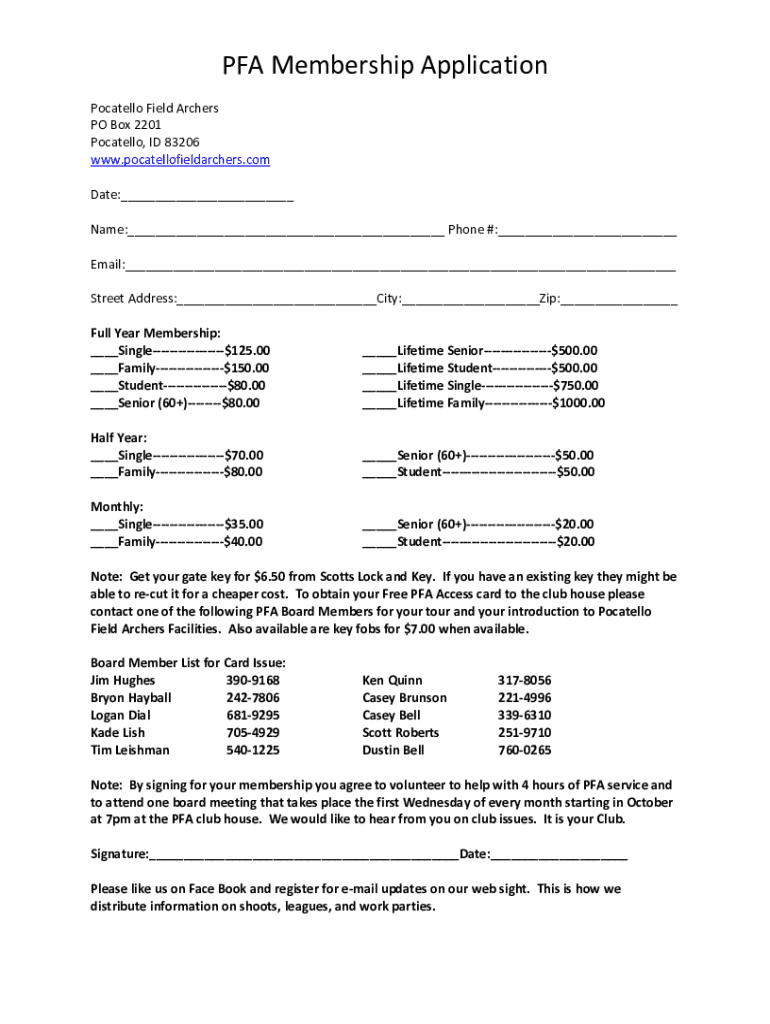 Fillable Online PFA Membership Application Fax Email Print - pdfFiller