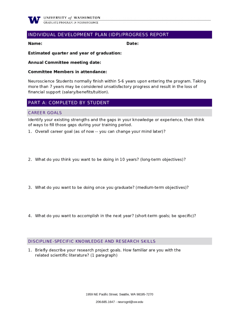 Individual Development Plan (IDP) for Neuroscience Graduate ... - depts ...