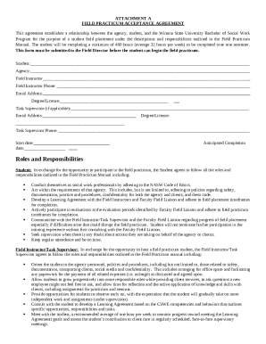 Field Practicum Acceptance Agreement Doc Template | pdfFiller
