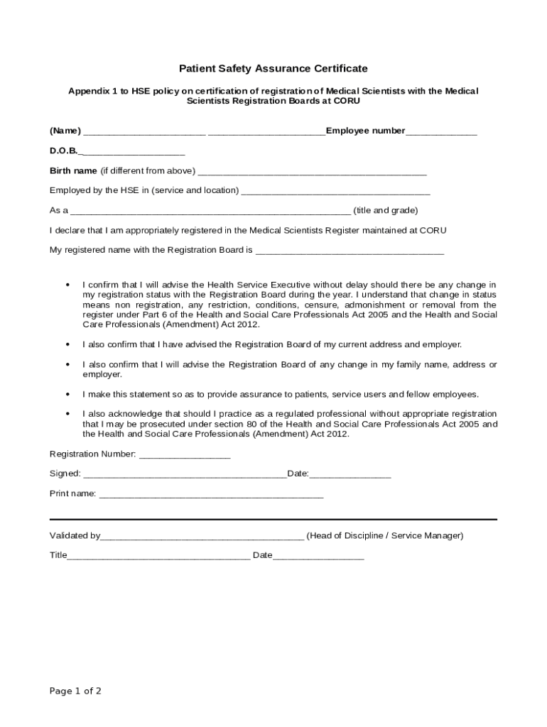 Appendix A - Patient Safety Assurance Certificate (PSAC) Doc Template ...