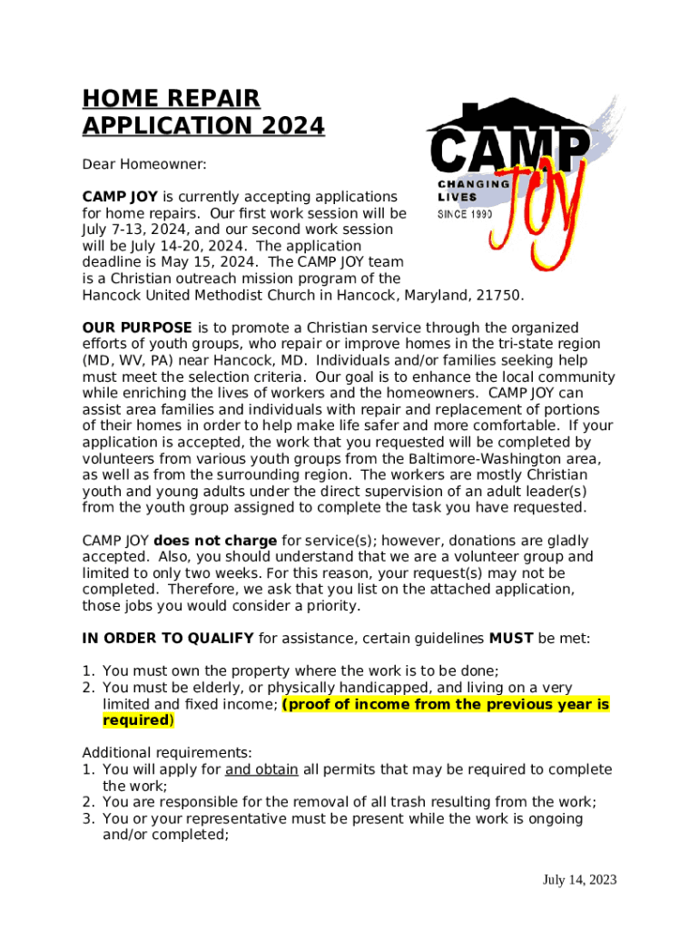 Application for free home repair for eligible homeowners Doc Template ...