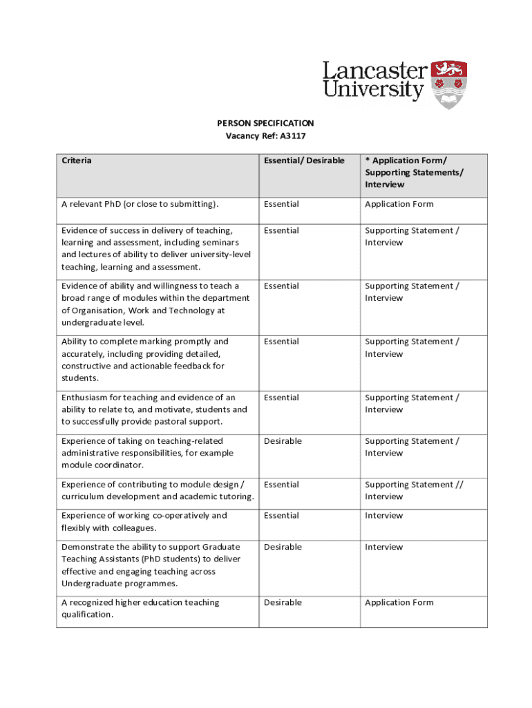 Fillable Online Desirable * Application Form/ Supporting Statements Fax ...