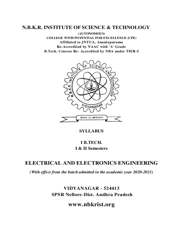 Fillable Online NBKR Institute Of Science And Technology - NBKR IST Fax ...