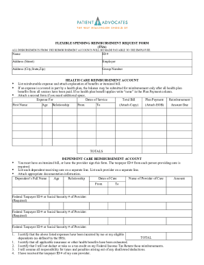 Fillable Online flexible spending reimbursement request form (fsa) Fax ...
