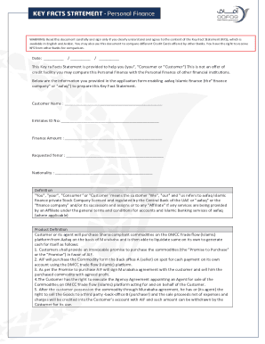 Fillable Online KEY FACTS STATEMENT - Personal Finance Fax Email Print ...