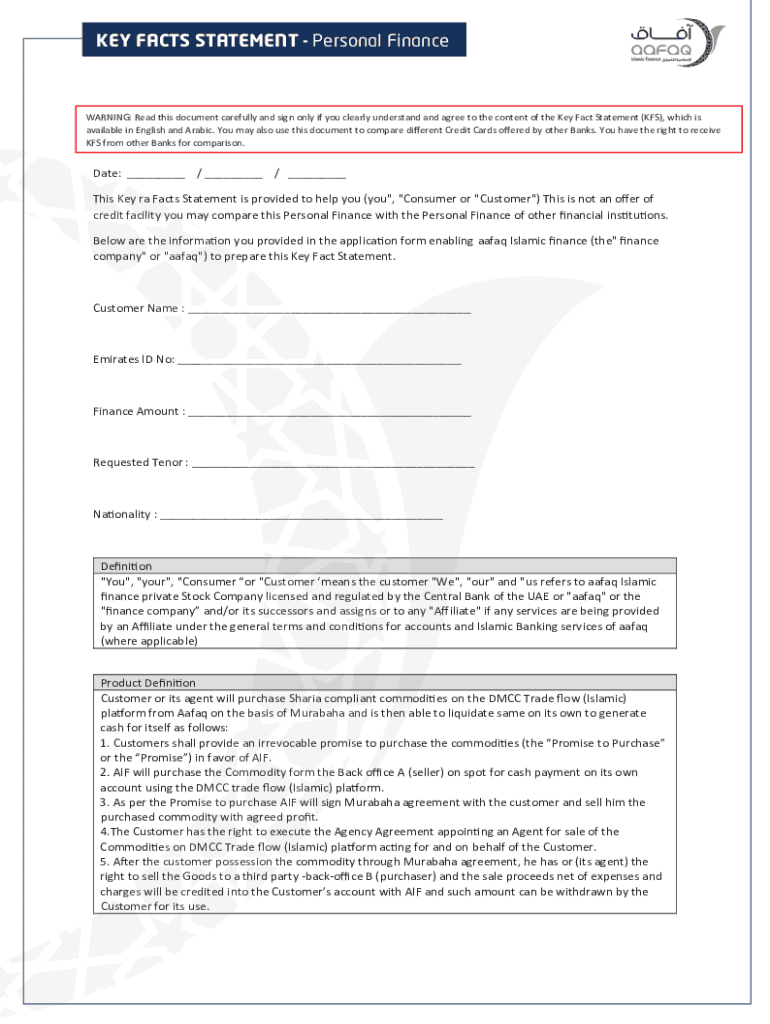 Fillable Online KEY FACTS STATEMENT - Personal Finance Fax Email Print ...