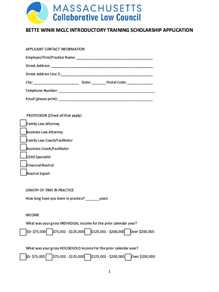 Fillable Online Bette Winik Introductory Training Scholarship Application ... Fax Email Print ...
