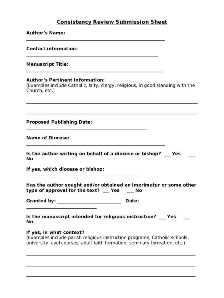 Consistency Review Submission Sheet Doc Template | pdfFiller