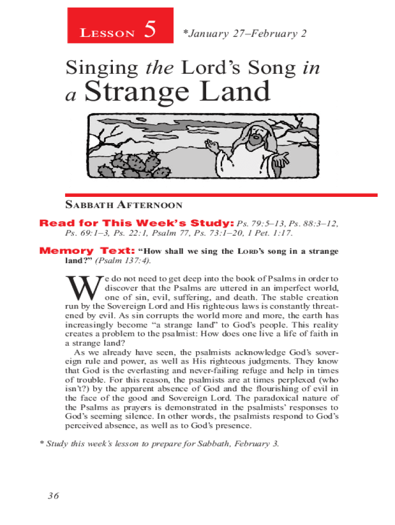 Fillable Online Hope Sabbath School Lesson Study 5 "Singing the Lord's ...