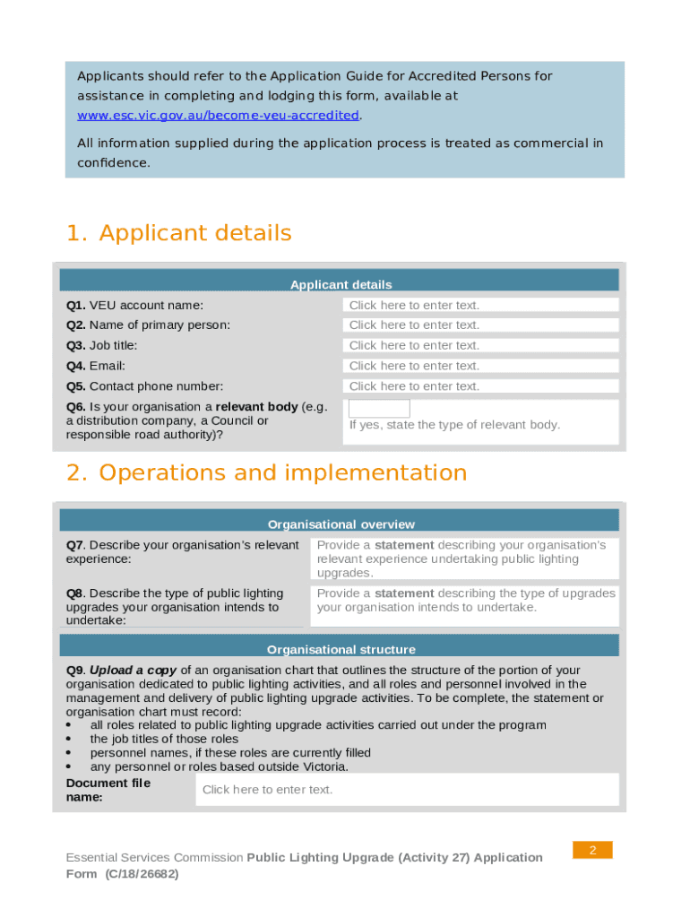Public Lighting Upgrade (Activity 27) Application Doc Template | pdfFiller