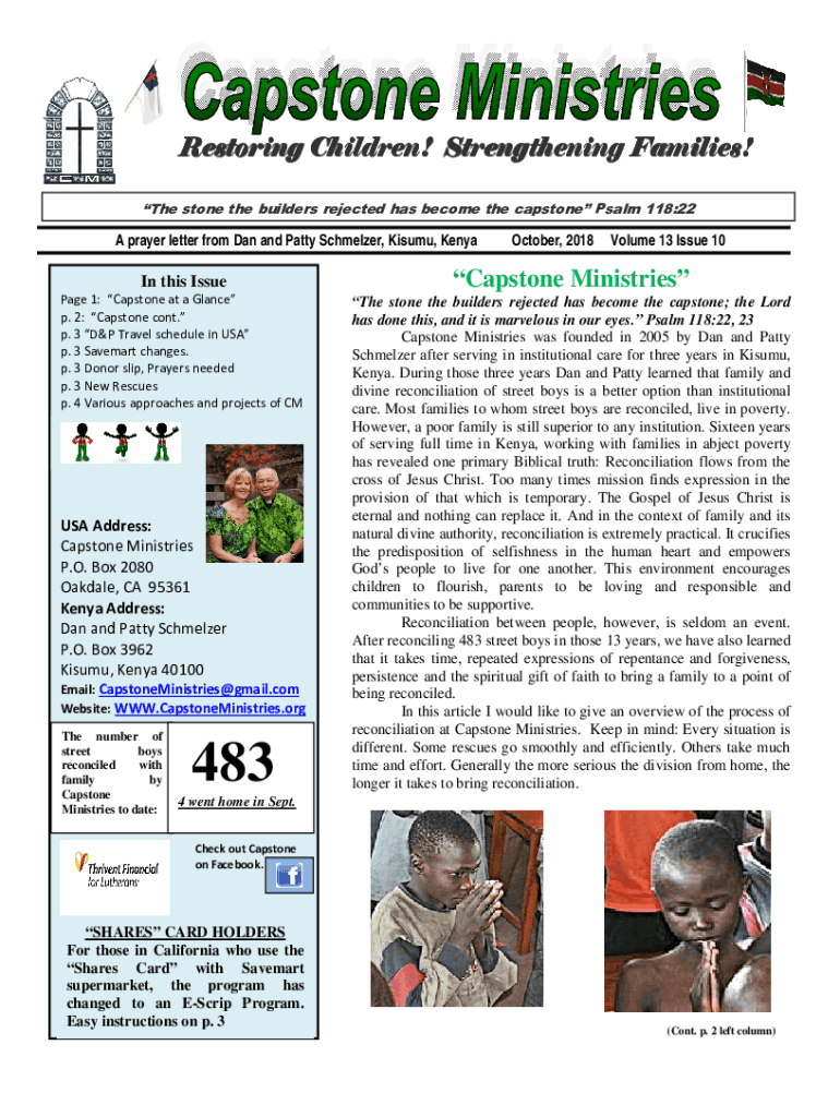 Fillable Online A prayer letter from Dan and Patty Schmelzer, Kisumu ...