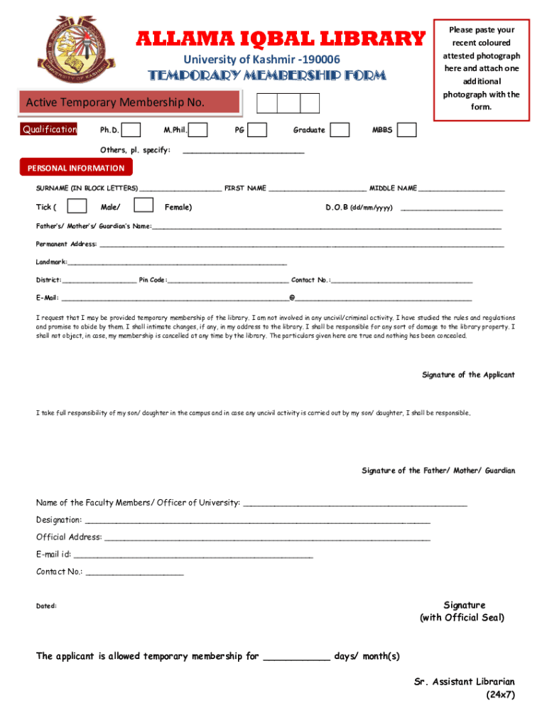 Fillable Online ail uok edu Allama Iqbal Library, University of Kashmir ...