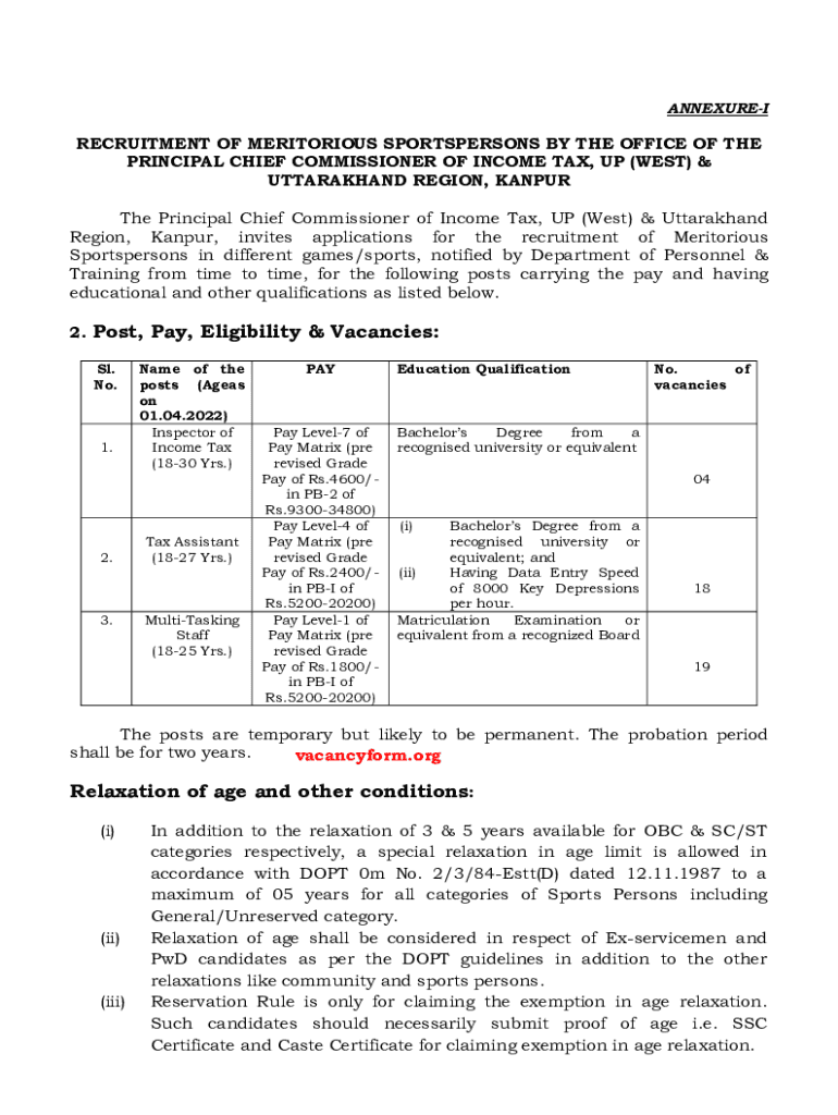 Fillable Online 2. Post, Pay, Eligibility & Vacancies: Relaxation of age and ... Fax Email Print ...
