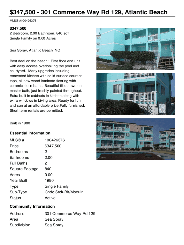 Fillable Online $347,500 - 301 Commerce Way Rd 129, Atlantic Beach Fax ...