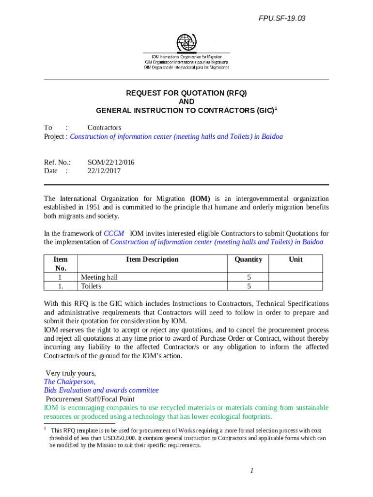 With this RFQ is the GIC which includes Instructions to Contractors, Technical Specifications ...