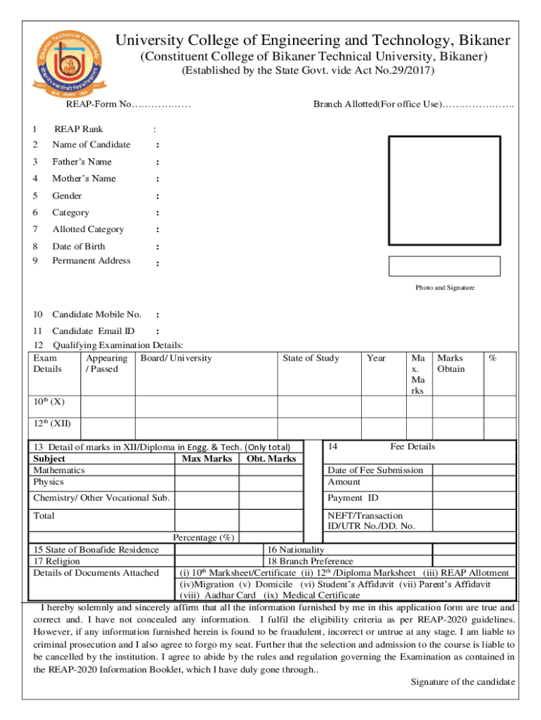 Fillable Online cet-gov ac (Constituent College of Bikaner Technical ...