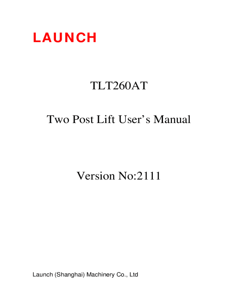 Fillable Online User's Manual for TLT235 and TLT240 Series Two-Post ...