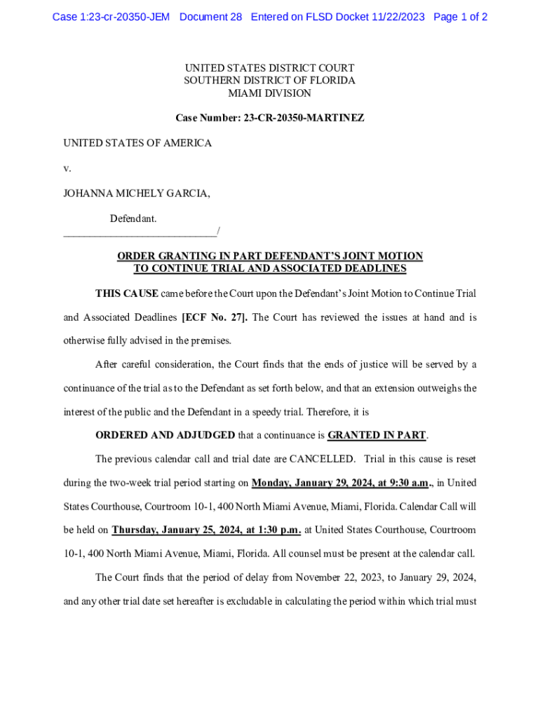 Fillable Online Case 1:23-cr-20350-JEM Document 28 Entered on FLSD Docket 11/22/2023 Page 1 of 2 ...